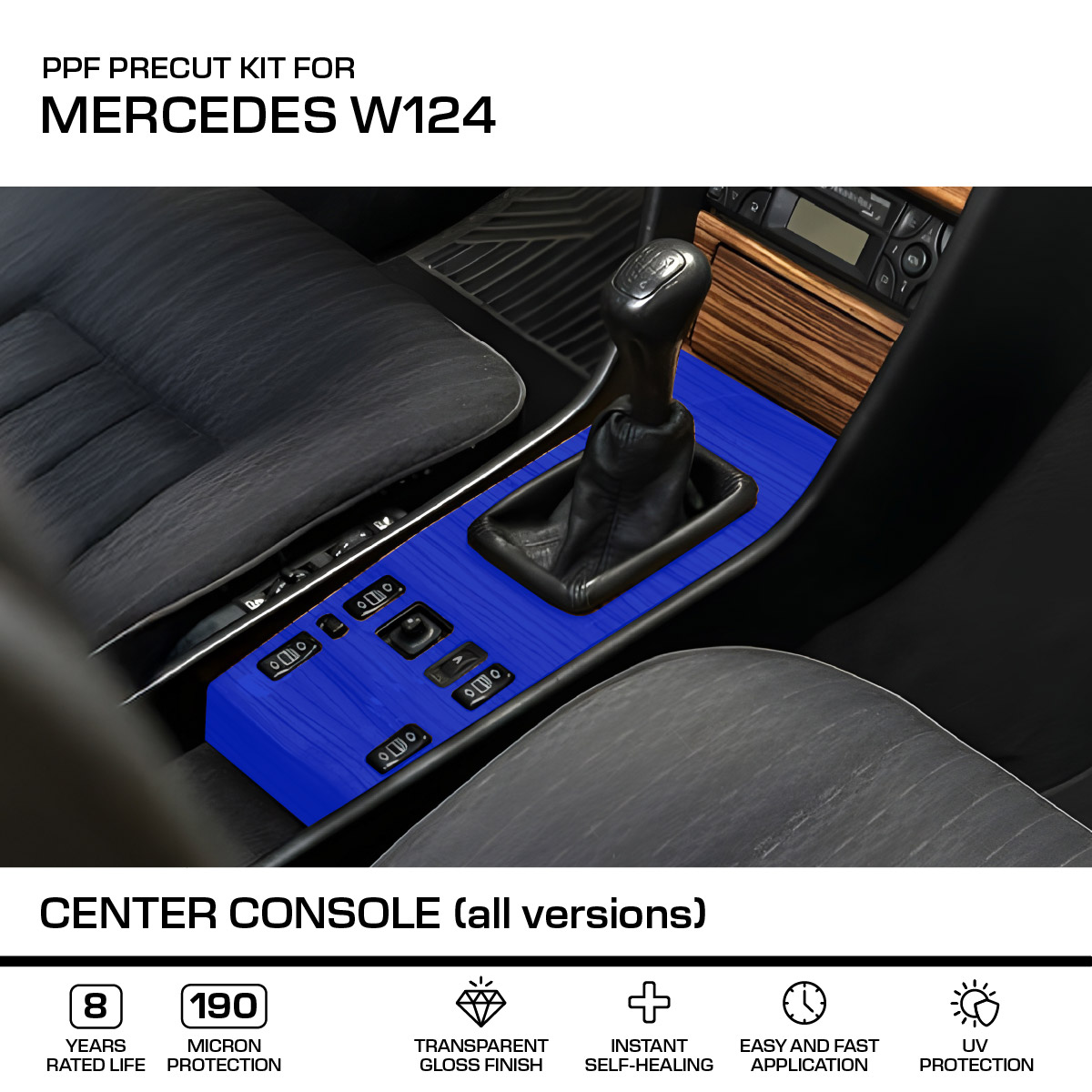 Mercedes W124 Center Console - PPF Paint Protection Film Precut / All ...